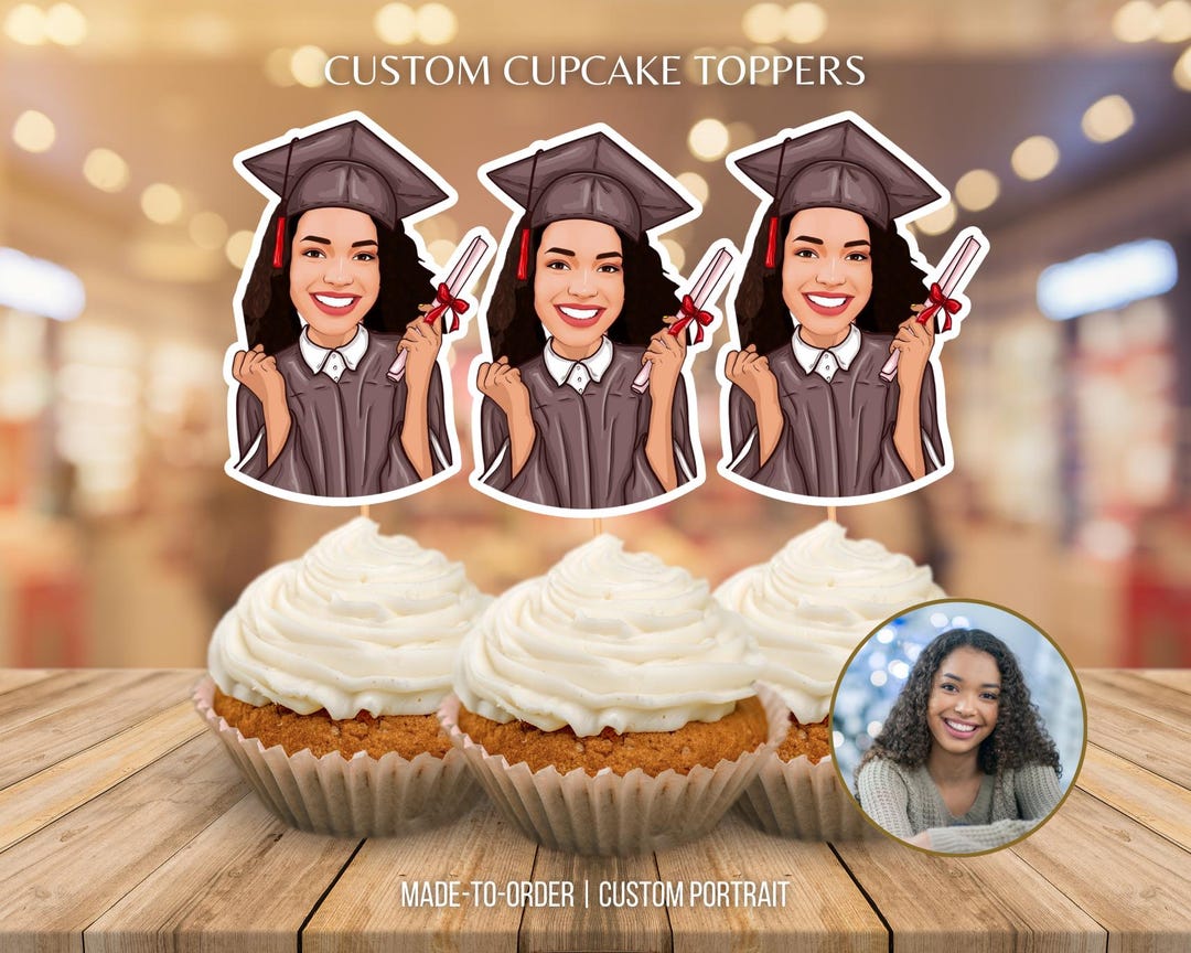 Graduation Cupcake Toppers Portrait From Photo Graduate Custom Face ...