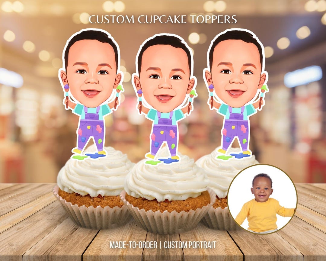 Custom Portrait Cupcake Toppers: Painter Birthday Party Decor (digital ...