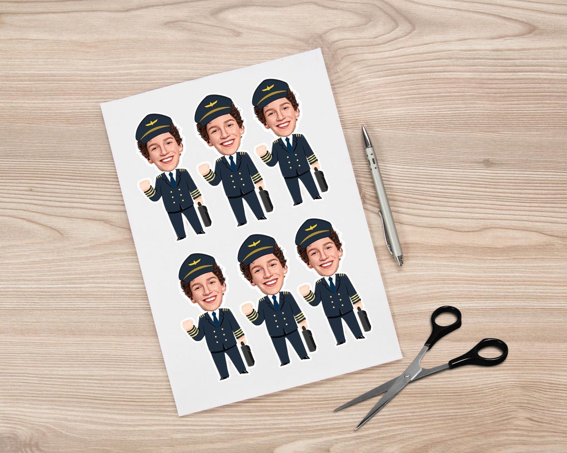 Pilot Cupcake Toppers Portrait From Photo Aeronautics Custom Face ...