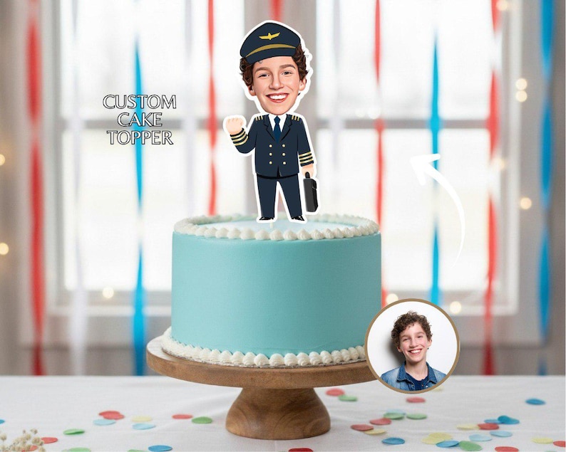 Custom Caricature Cake Topper Personalized Pilot Face From Photo Party ...