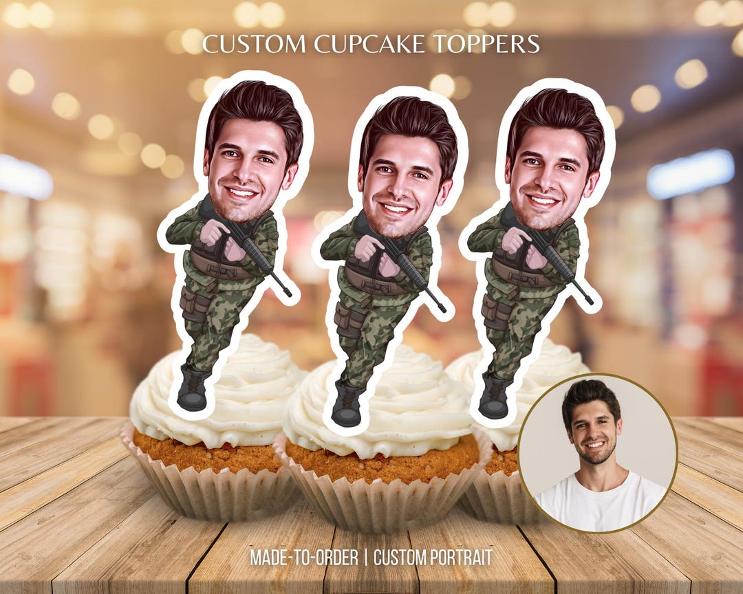 Army Cupcake Toppers Portrait From Photo Soldier Custom Face Cupcake ...