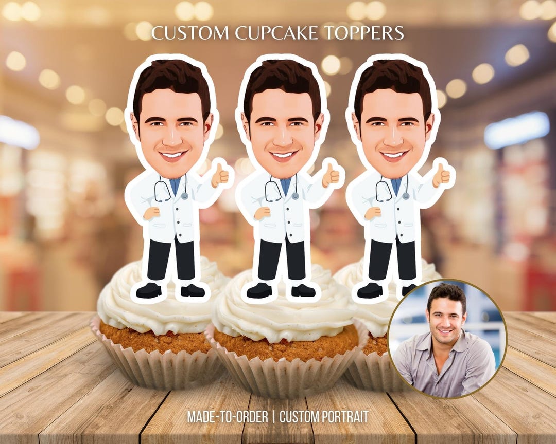 Printable Doctor Cupcake Toppers Custom Portrait Personalized Birthday ...