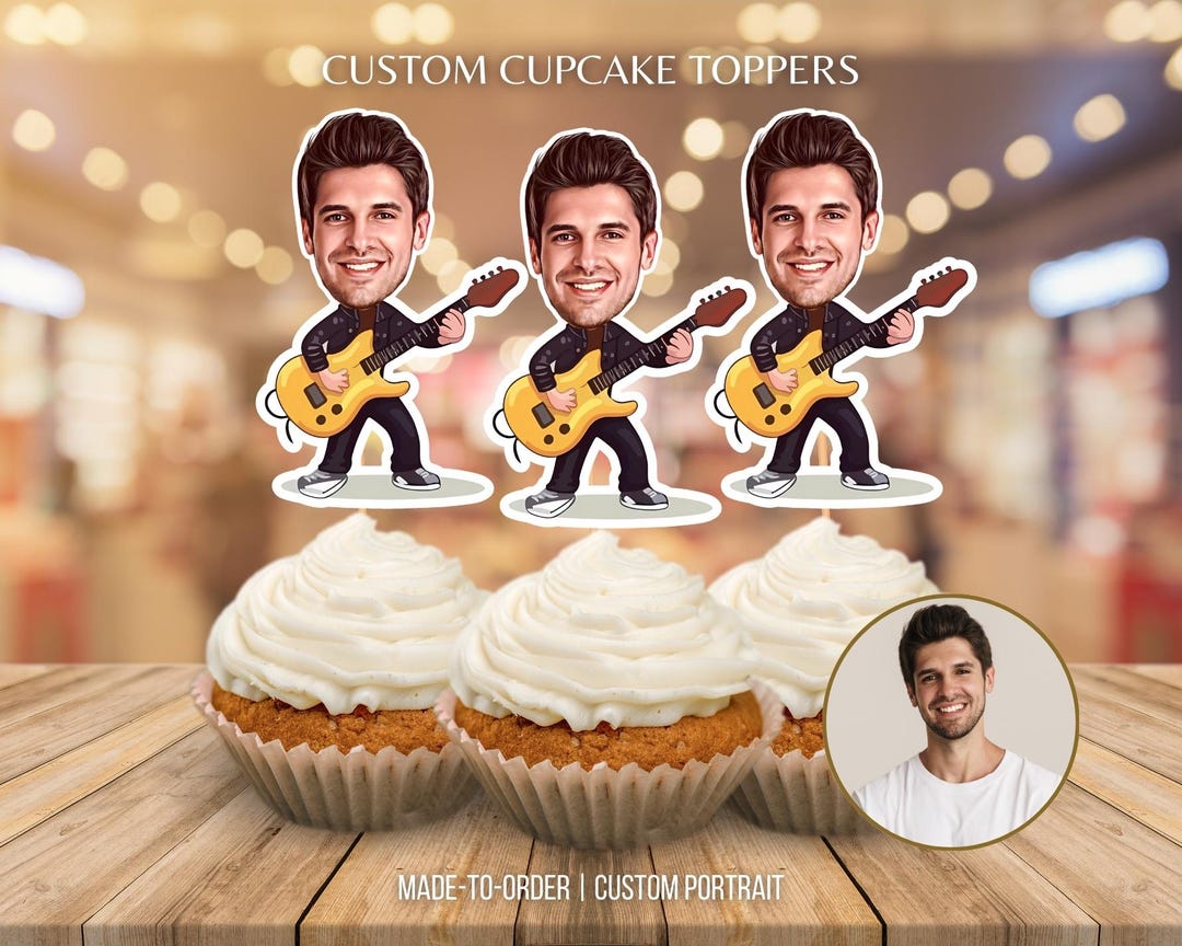 Rockstar Cupcake Toppers Portrait From Photo Rockstar Custom Face ...