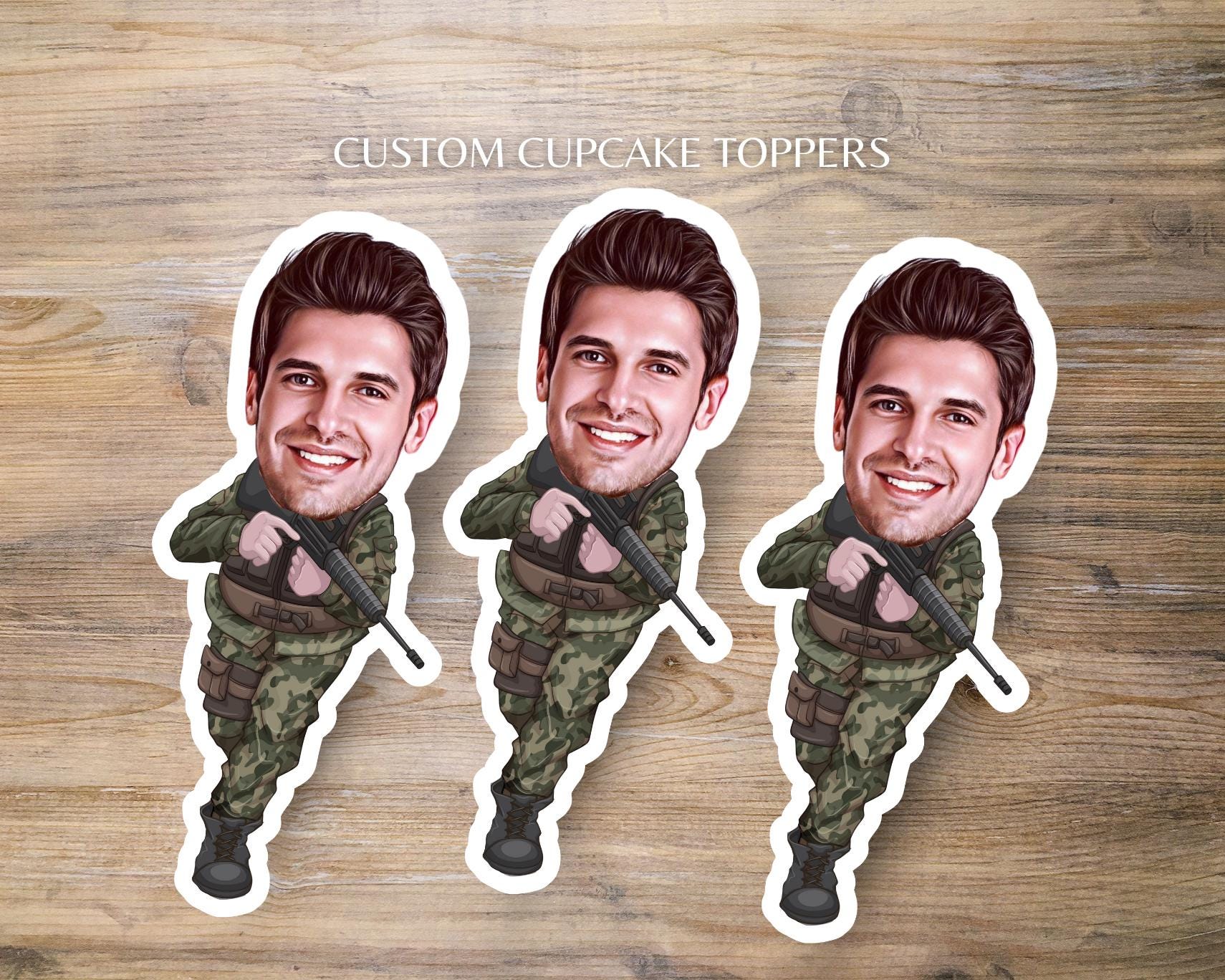 Army Cupcake Toppers Portrait From Photo Soldier Custom Face Cupcake ...