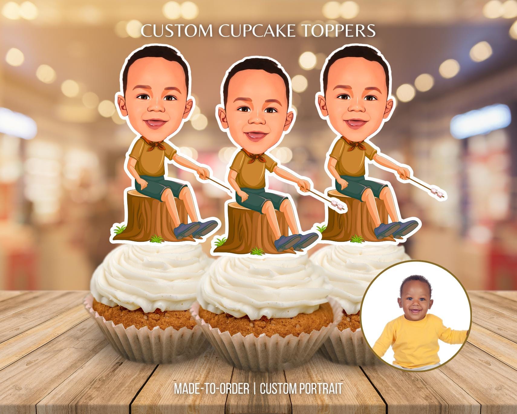 Boy Scout Cupcake Toppers Portrait From Photo Camper Custom Face ...