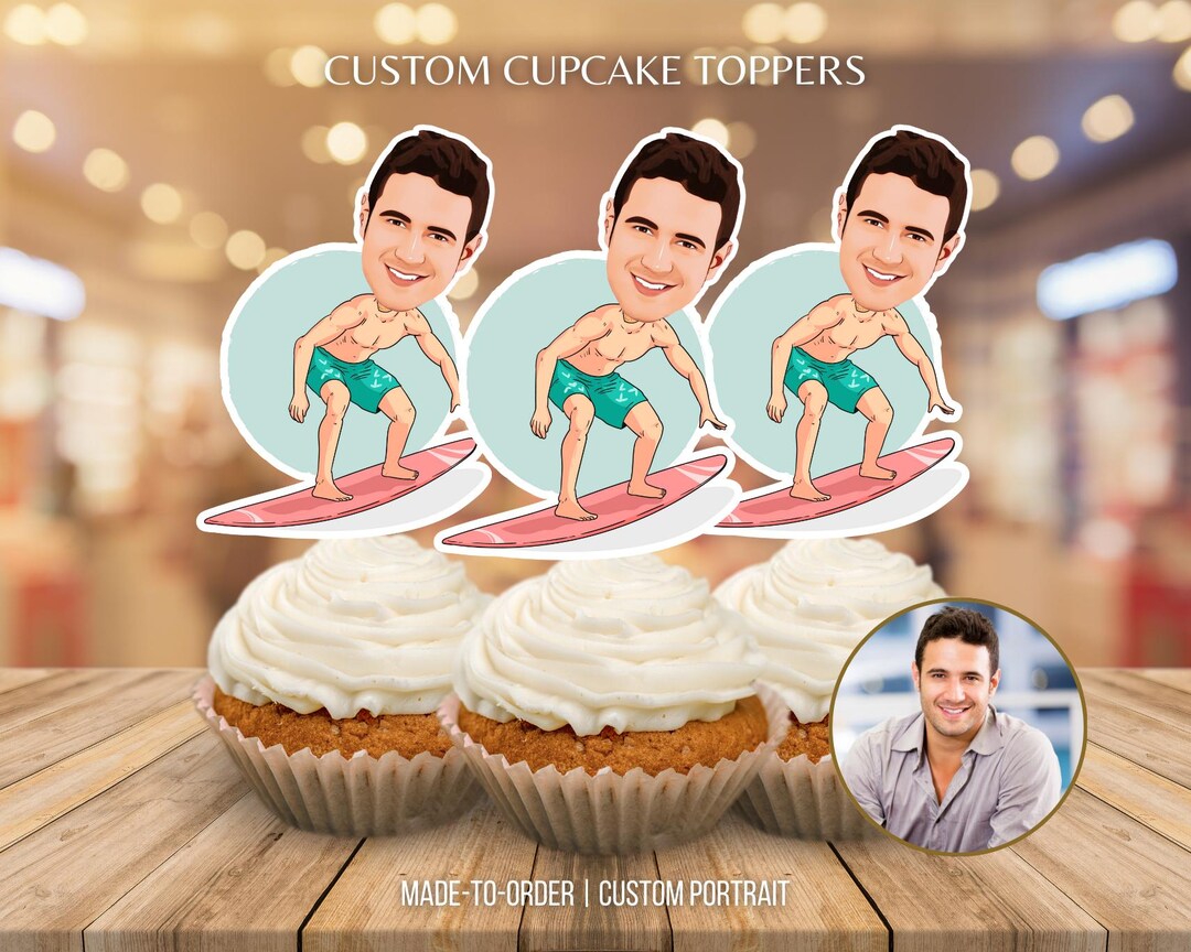 Surfer Custom Face Cupcake Toppers Portrait From Photo Personalized ...