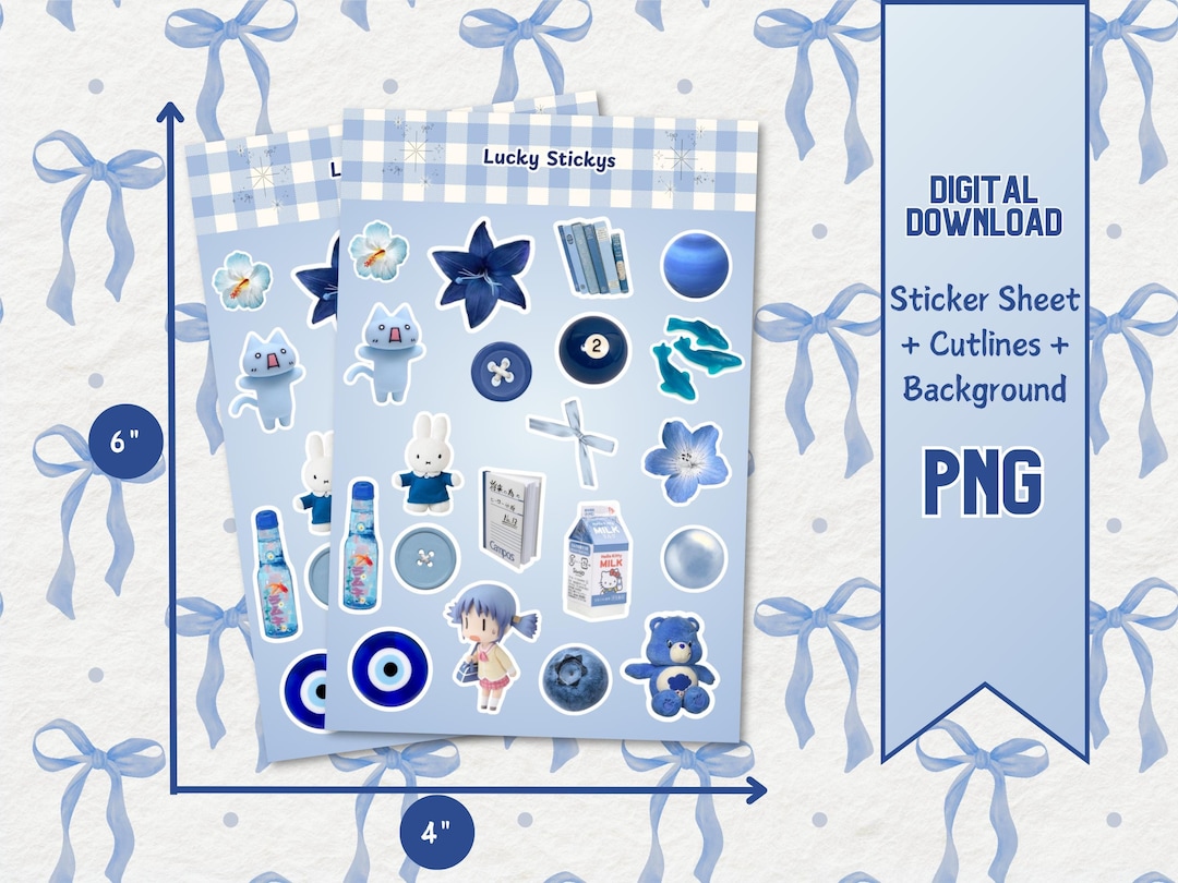 Blue-themed Digital Sticker Sheet - Perfect for Cricut Sticker Making ...