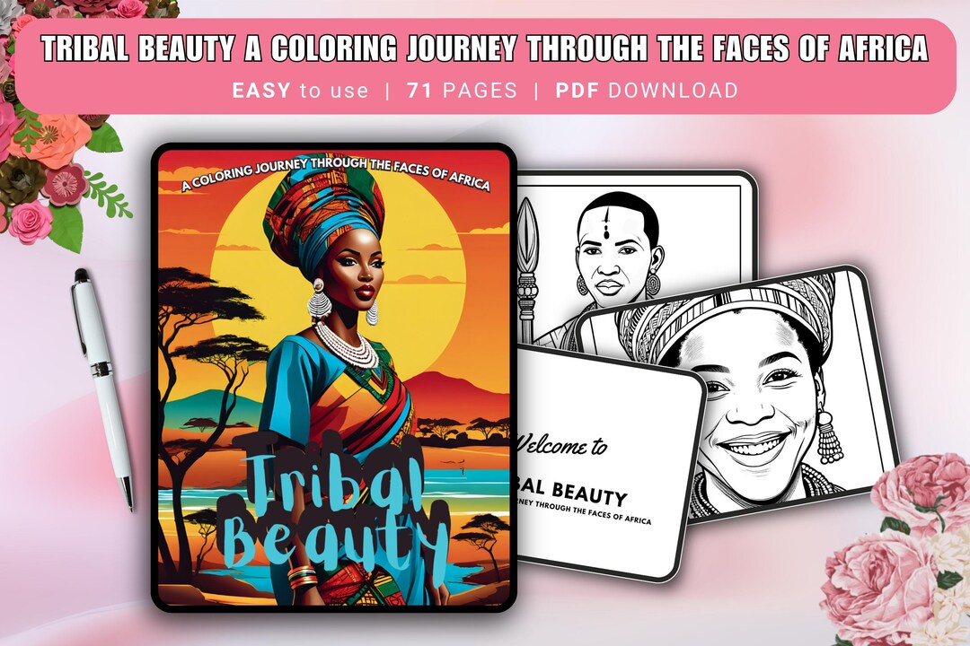 Tribal Beauty: African Faces Coloring Book, Digital Afrocentric Art ...
