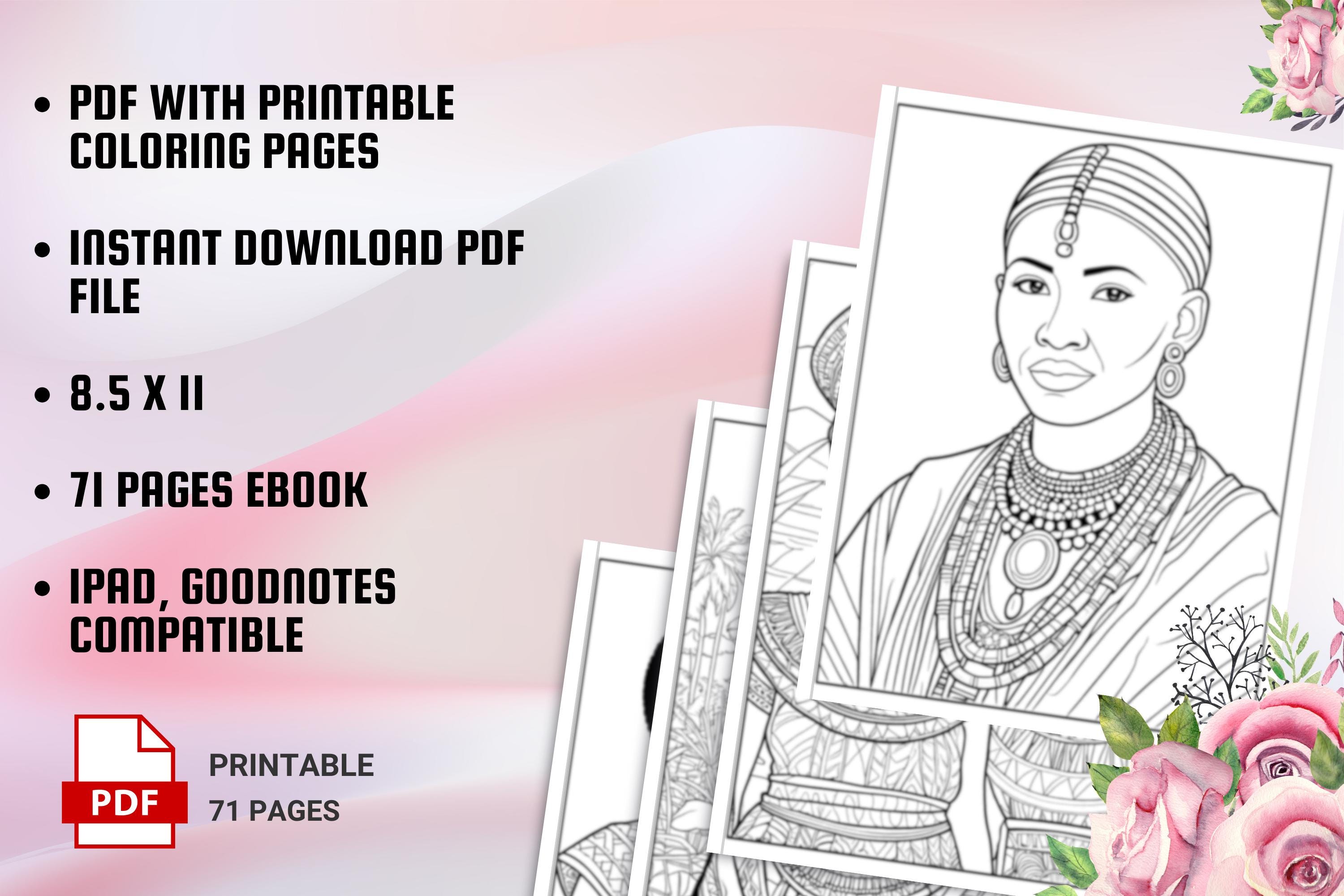 Tribal Beauty: African Faces Coloring Book, Digital Afrocentric Art ...