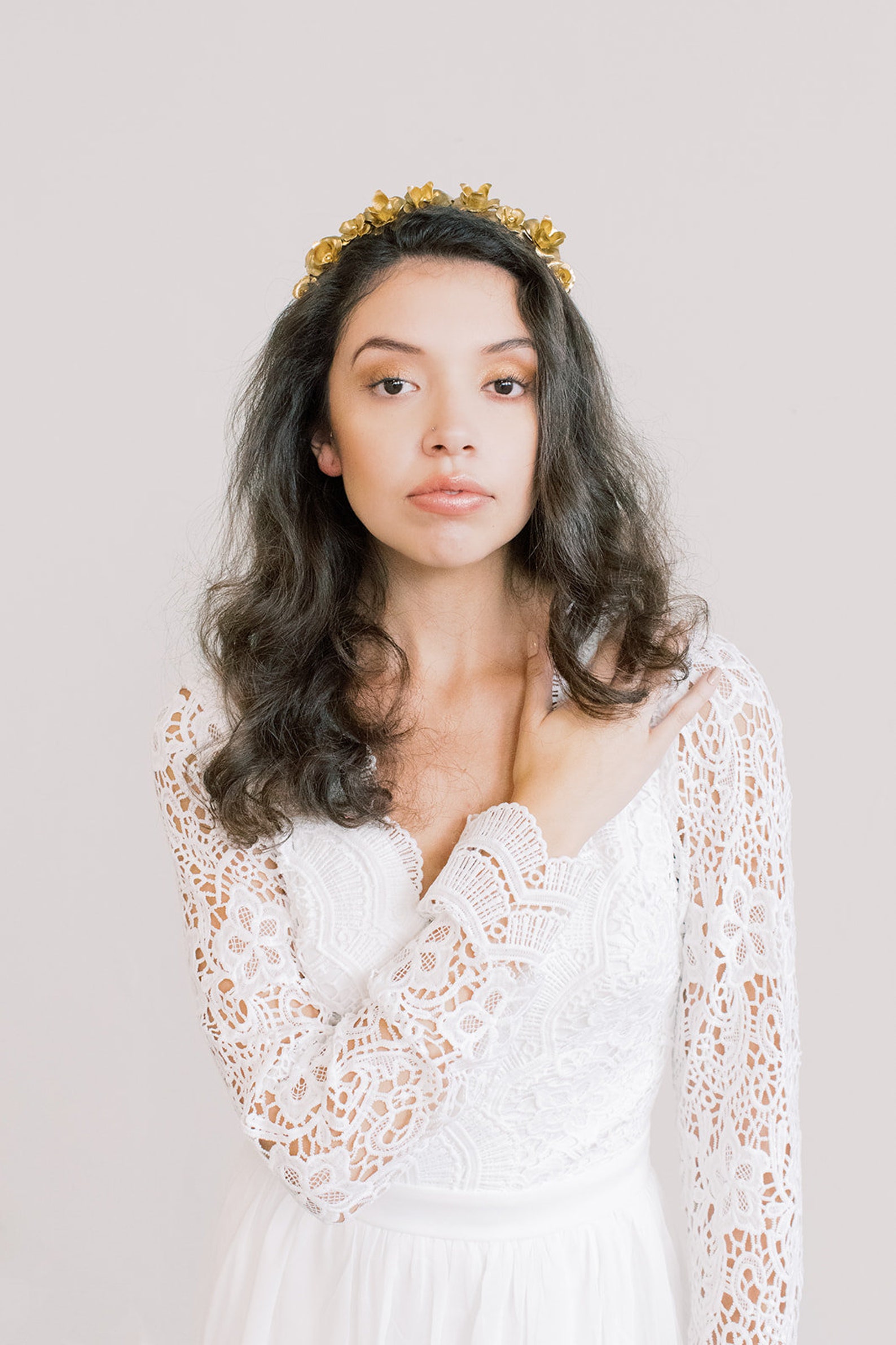 Rosebud Crown Gold Flower Crown Hair Piece Bridal Head | Etsy