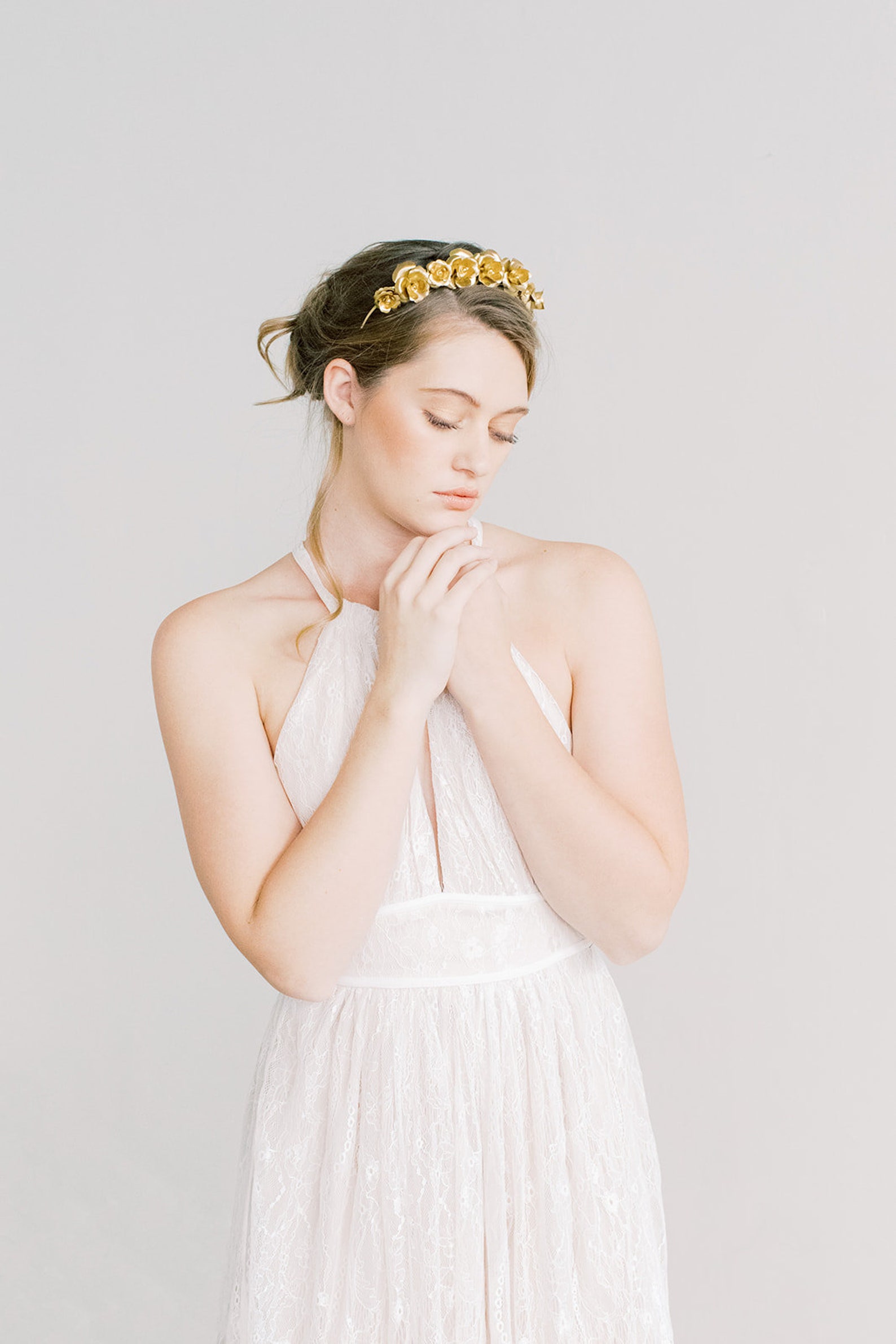 Rosebud Crown Gold Flower Crown Hair Piece Bridal Head | Etsy