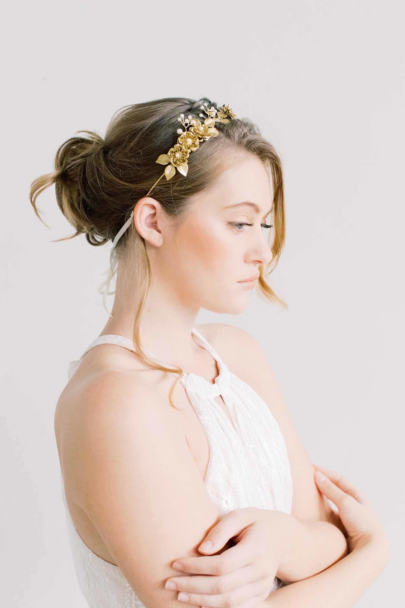 Golden Poppy Bridal Crown – Brass Flower Headpiece With Pearls - Etsy