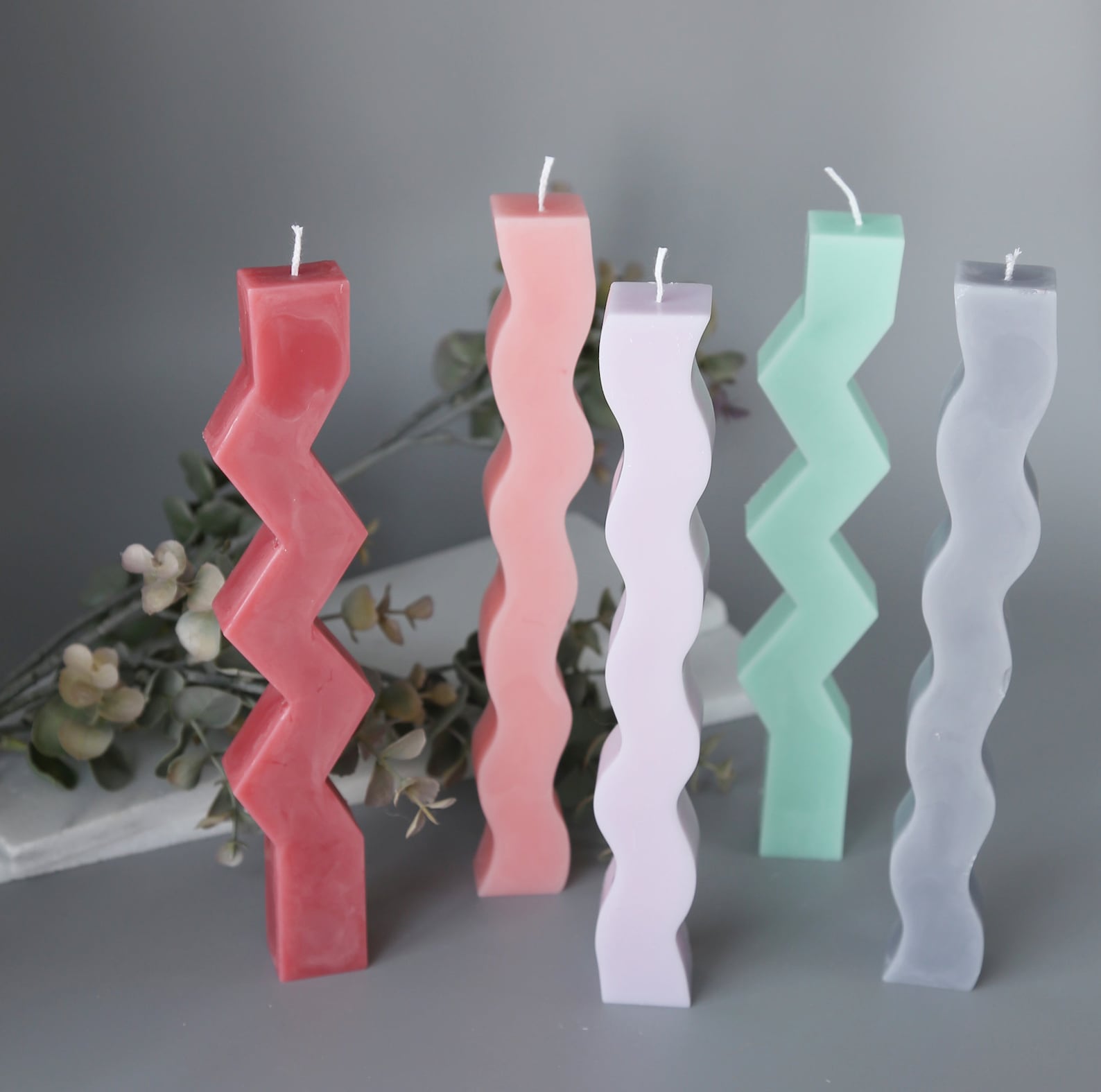 Geometric Soy Wax Pillar Candles - Wave and Zigzag, 9" Tall - Etsy