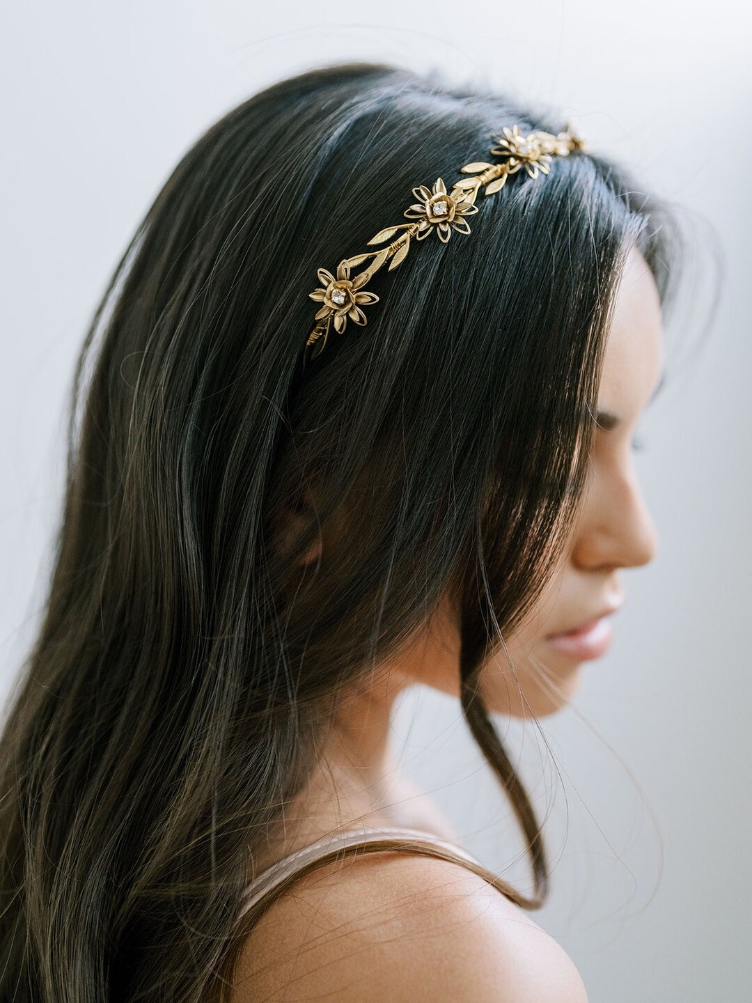 Floral Gold Wedding Headband, Swarovski Crystal Bridal Hair Piece - Etsy