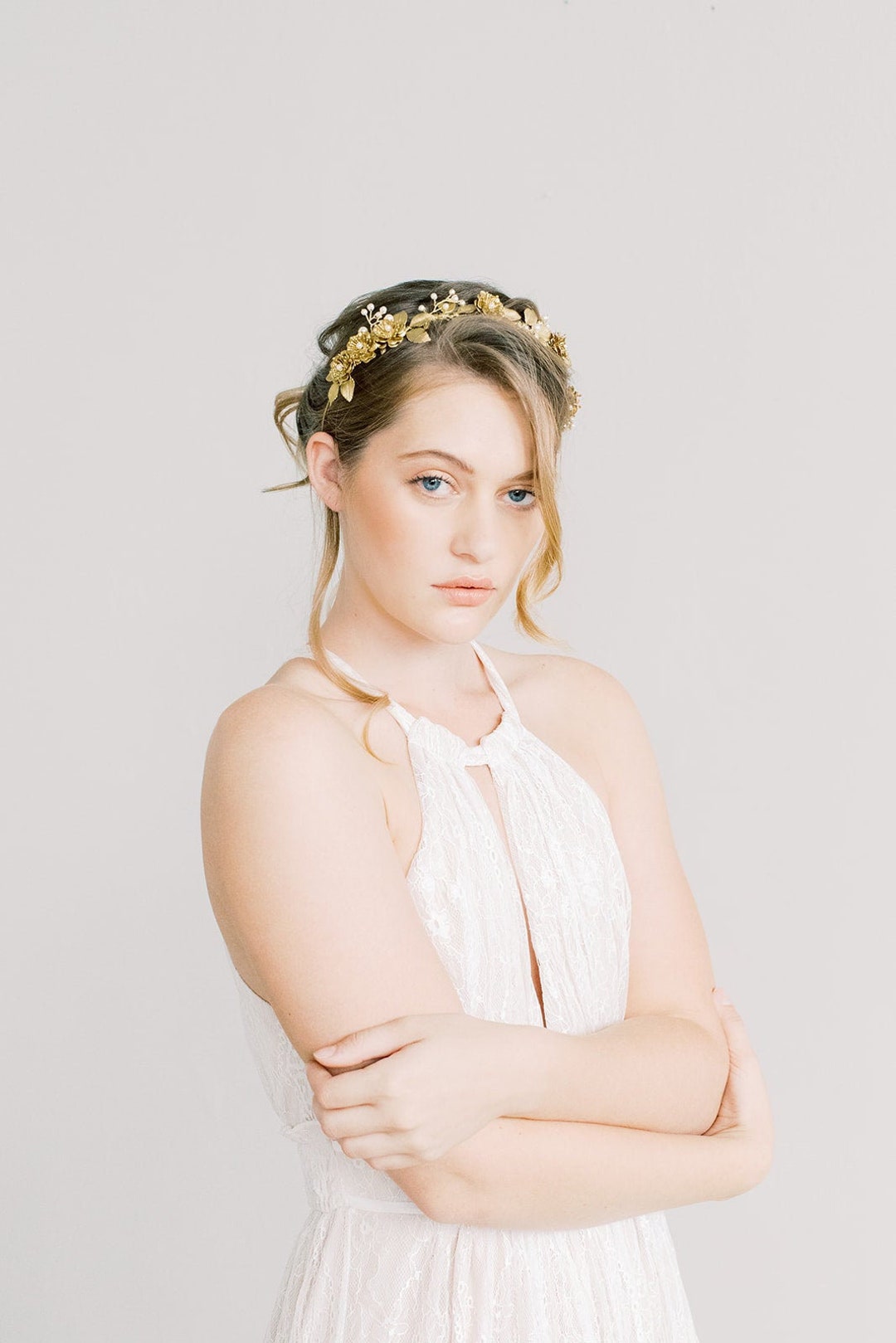Golden Poppy Bridal Crown – Brass Flower Headpiece With Pearls - Etsy