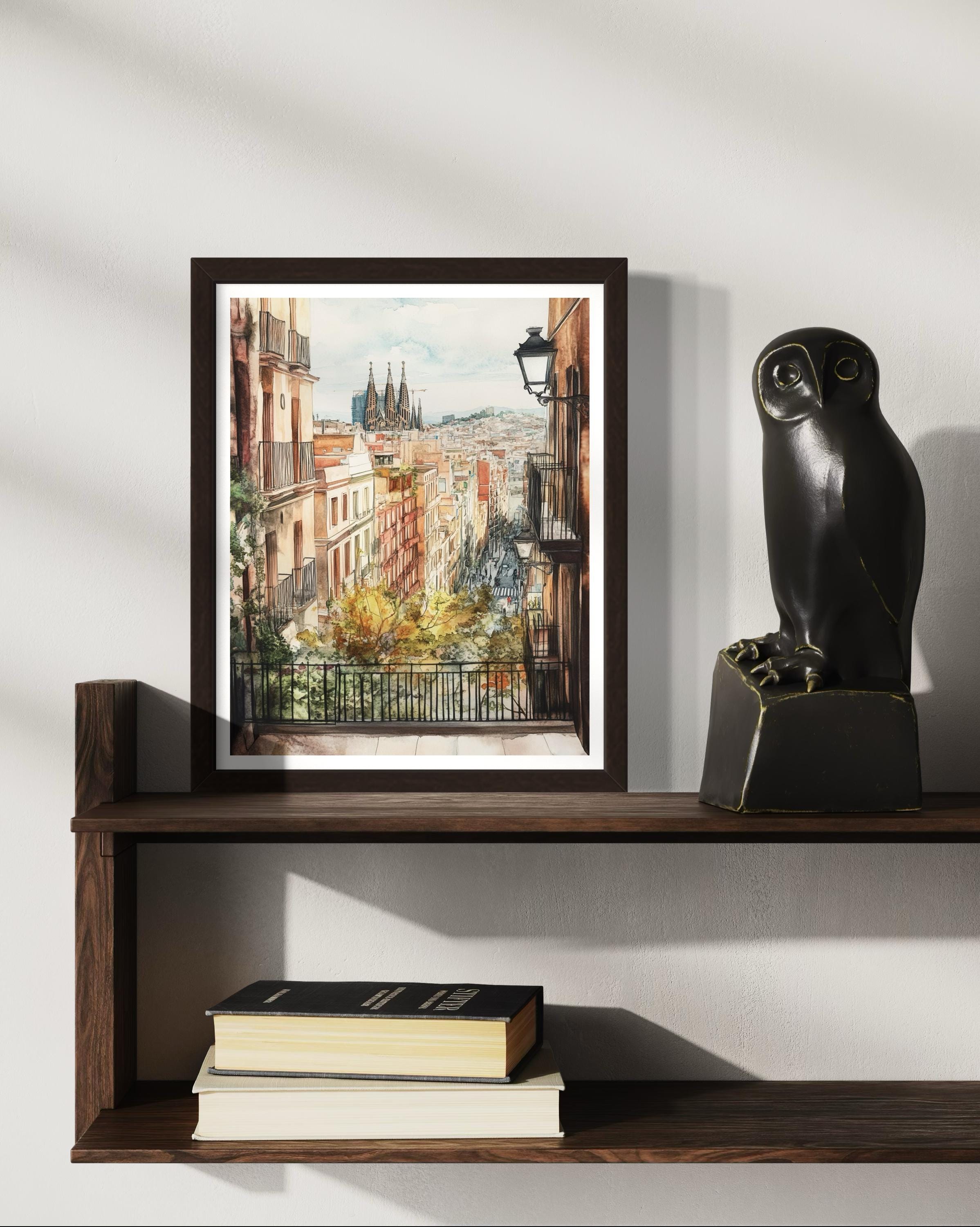 Barcelona Watercolor Print | Vintage Cityscape Art | Spanish Wall Decor ...