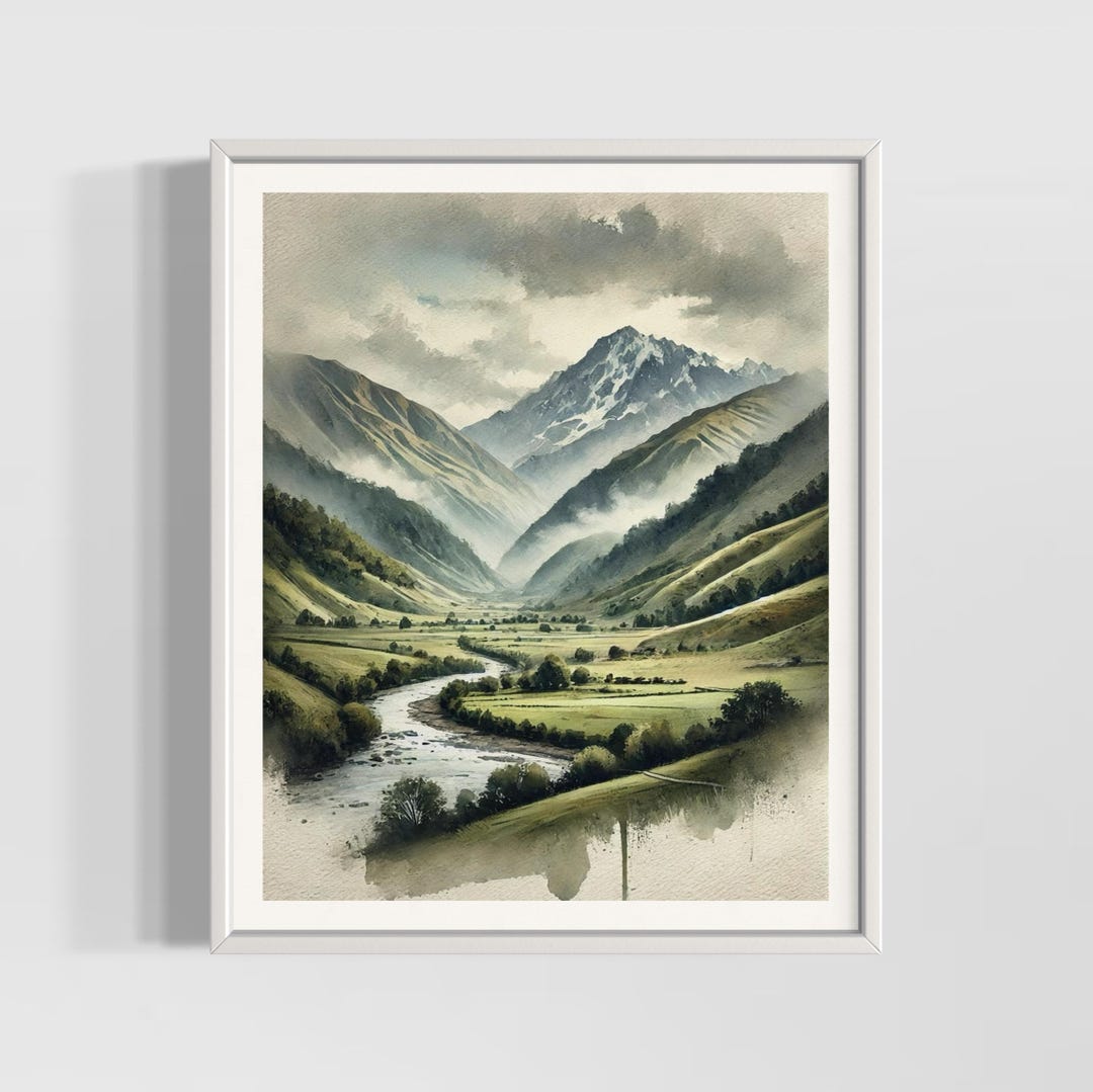 Caucasus Mountains Watercolor Print | Alpine Landscape Wall Art ...