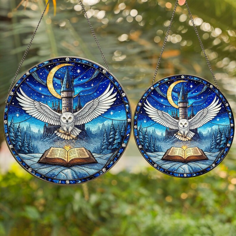Owl Wizard Castle Glass Suncatcher, Wizard Castle Suncatcher, Book ...