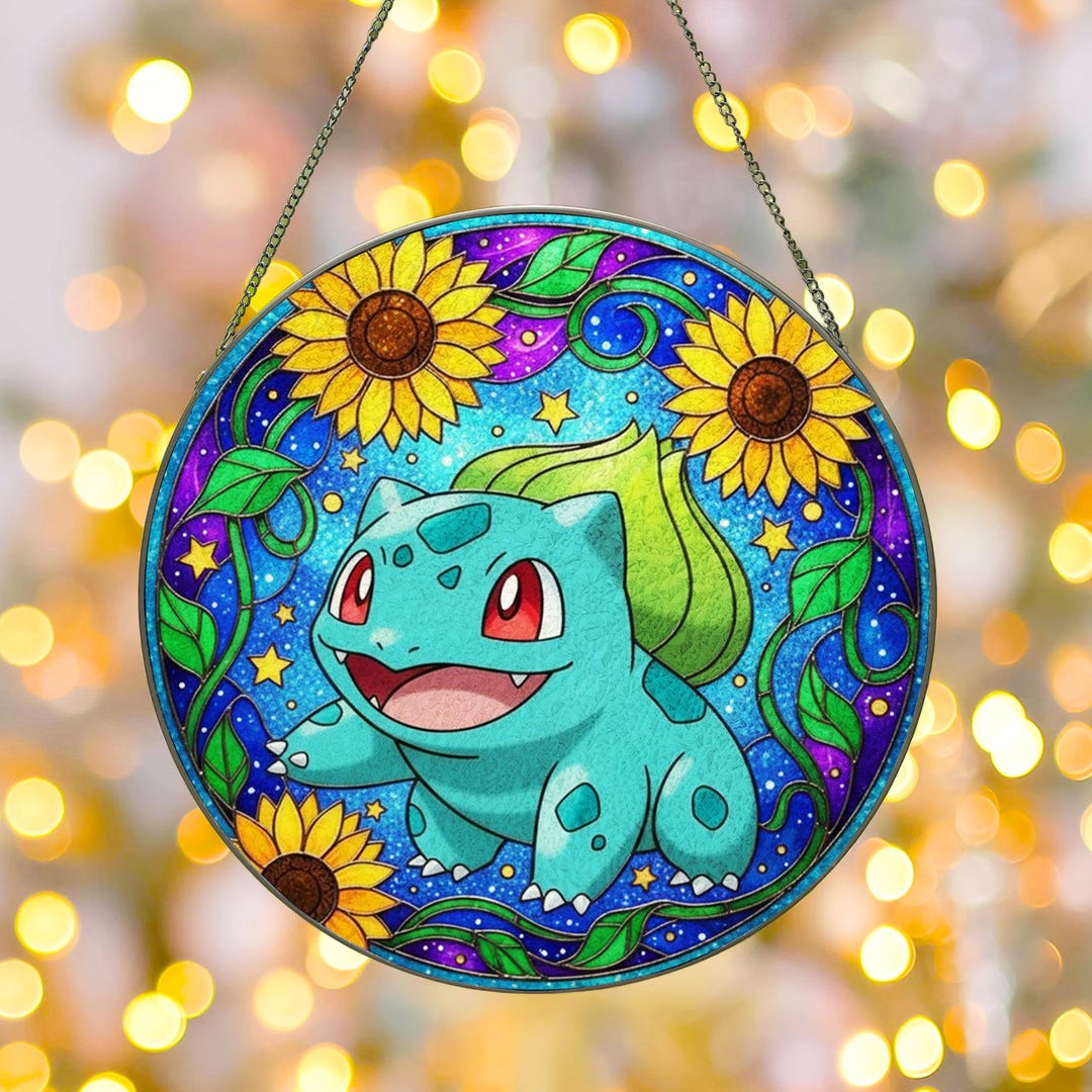 Bulbasaur Stained Glass Window Sun Catcher Floral Anime Home Decor Gift ...