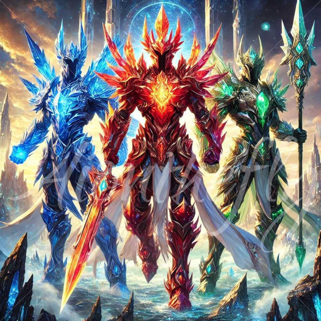 Elemental Warrior Trio | AI Fantasy Knights | Fire, Ice & Earth ...