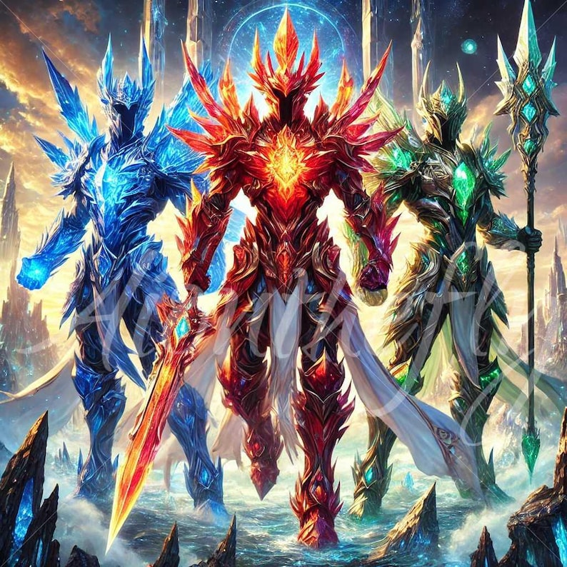 Elemental Warrior Trio | AI Fantasy Knights | Fire, Ice & Earth ...