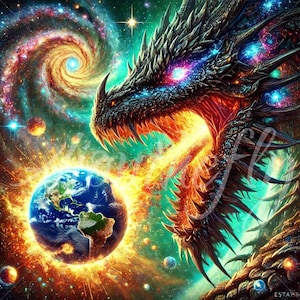Cosmic Apocalypse Dragon | Ai-generated Galactic Beast | Fiery Mythic ...