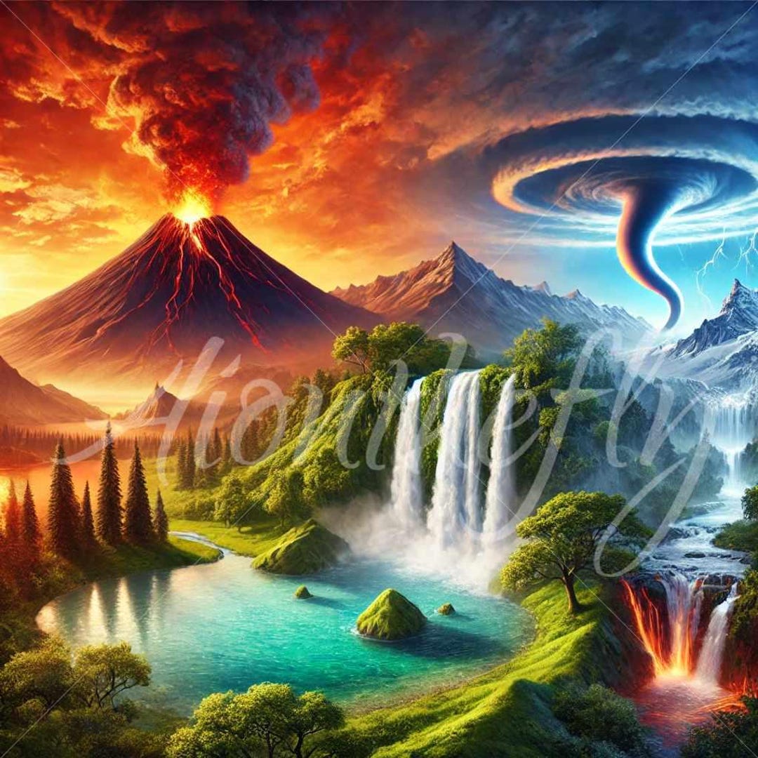Epic Clash of Elements: Volcanic Eruption, Raging Tornado, and Serene ...