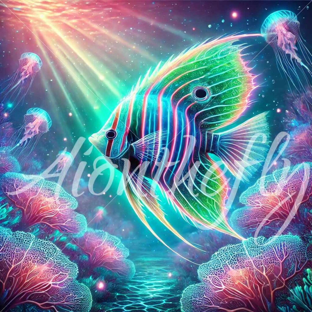 Neon Tropical Fish Art Print | Vibrant Ocean Wall Decor | Colorful ...