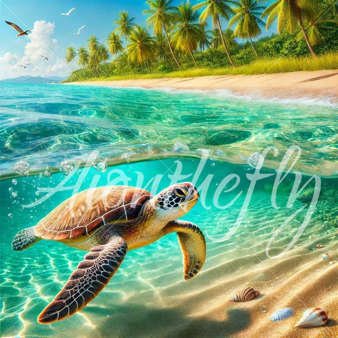 Sea Turtle Art Print | Tropical Ocean Beach Wall Decor | Underwater ...