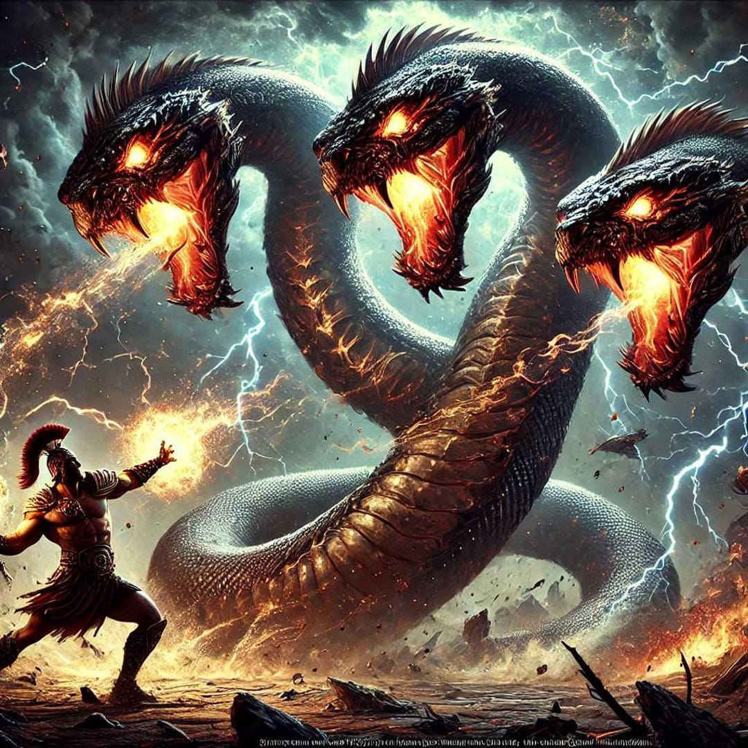 Epic Hydra Battle Ai-generated Mythical Dragon Art Fantasy Warrior Vs ...