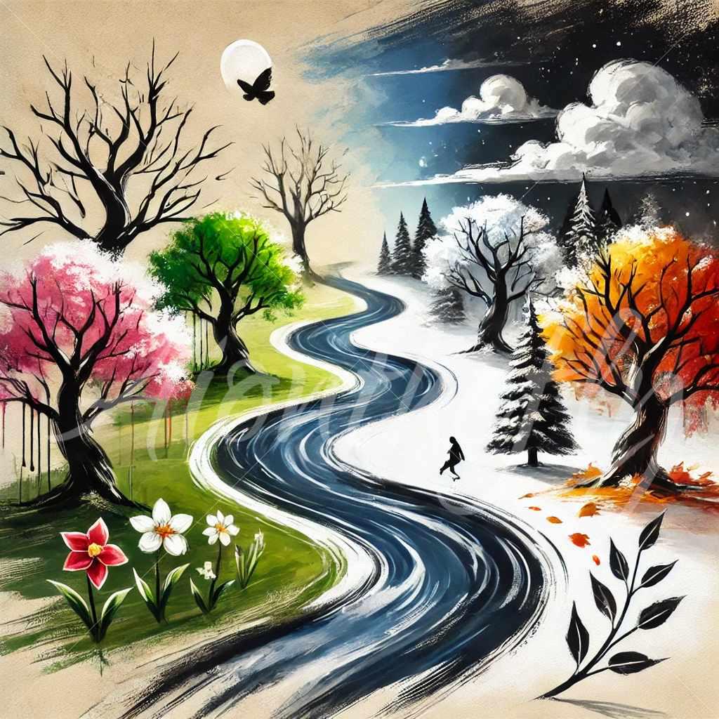 Four Seasons Landscape Art | Symbolic Nature Journey Print | Changing ...