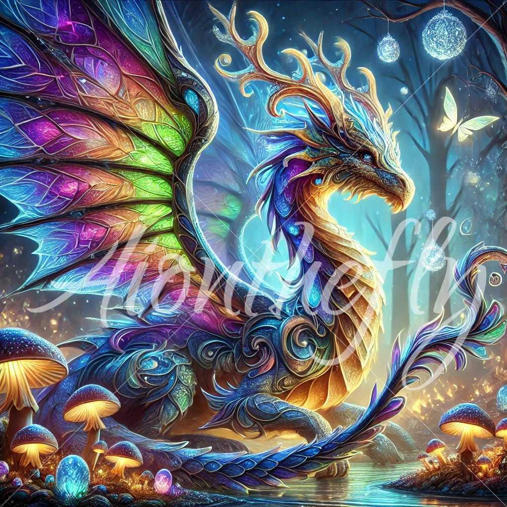 Enchanted Rainbow Dragon Art | Mystical Fantasy Creature Print ...