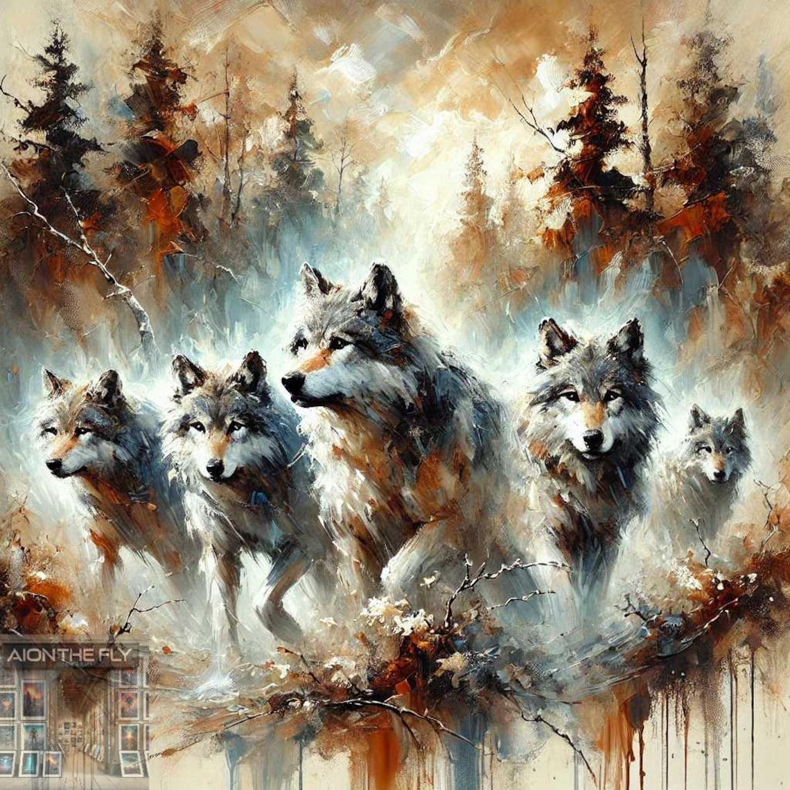Majestic Wolf Pack Painting | Digital Wildlife Art | Rustic Nature Wall ...