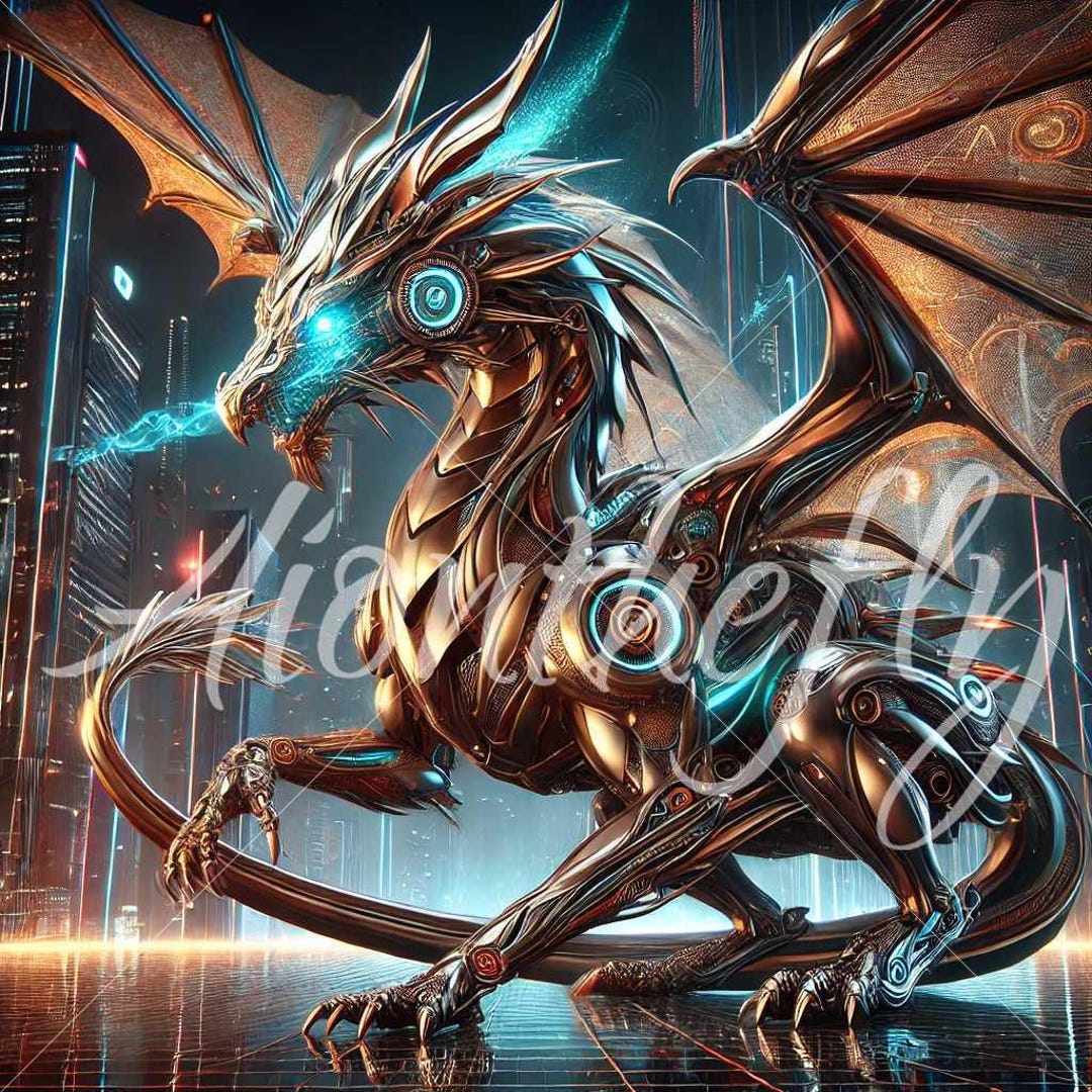 Cybernetic Dragon Art | Futuristic Sci-fi Mech Dragon Print | Robotic ...