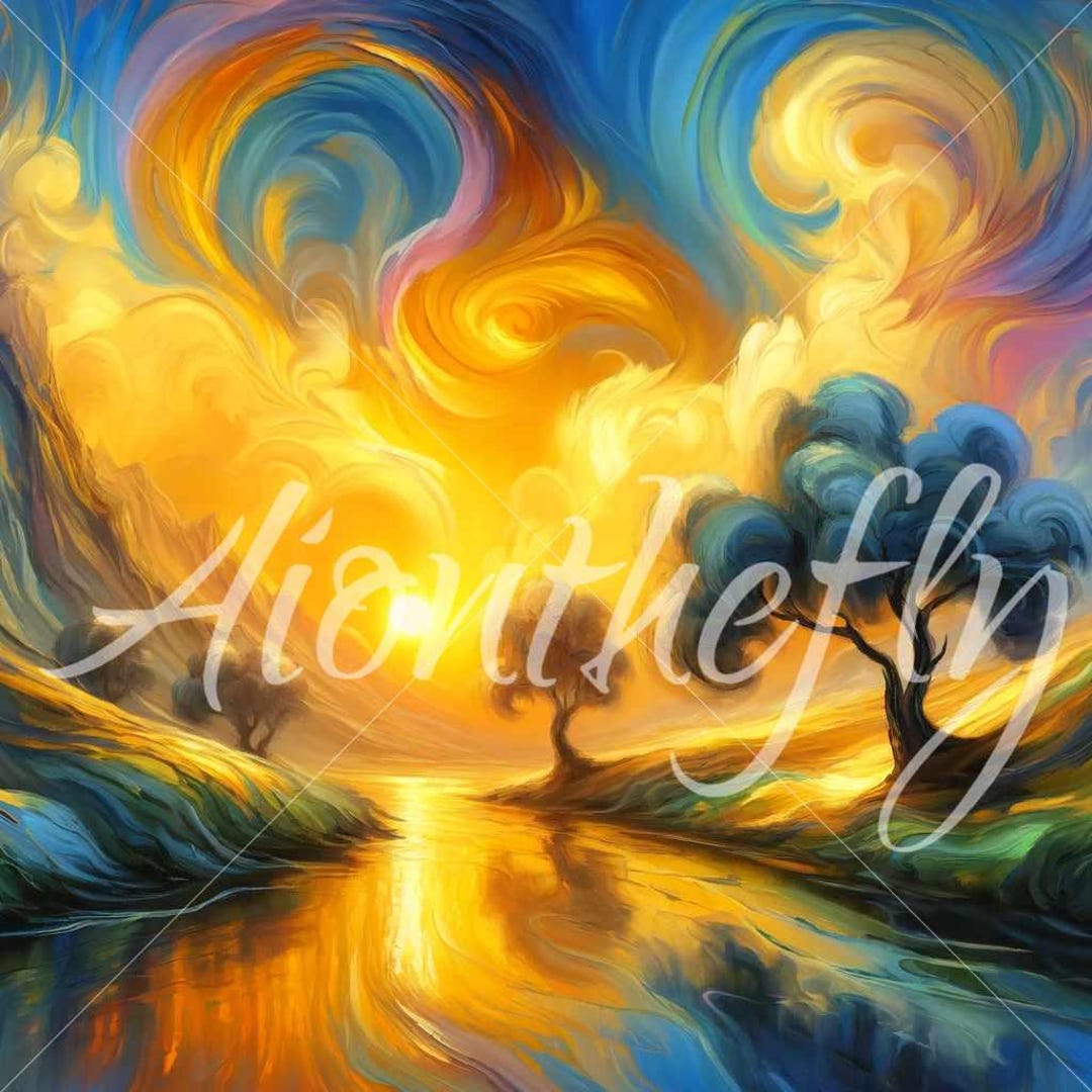 Sunset Landscape Expressionist Art Print | Surreal Nature Wall Decor ...