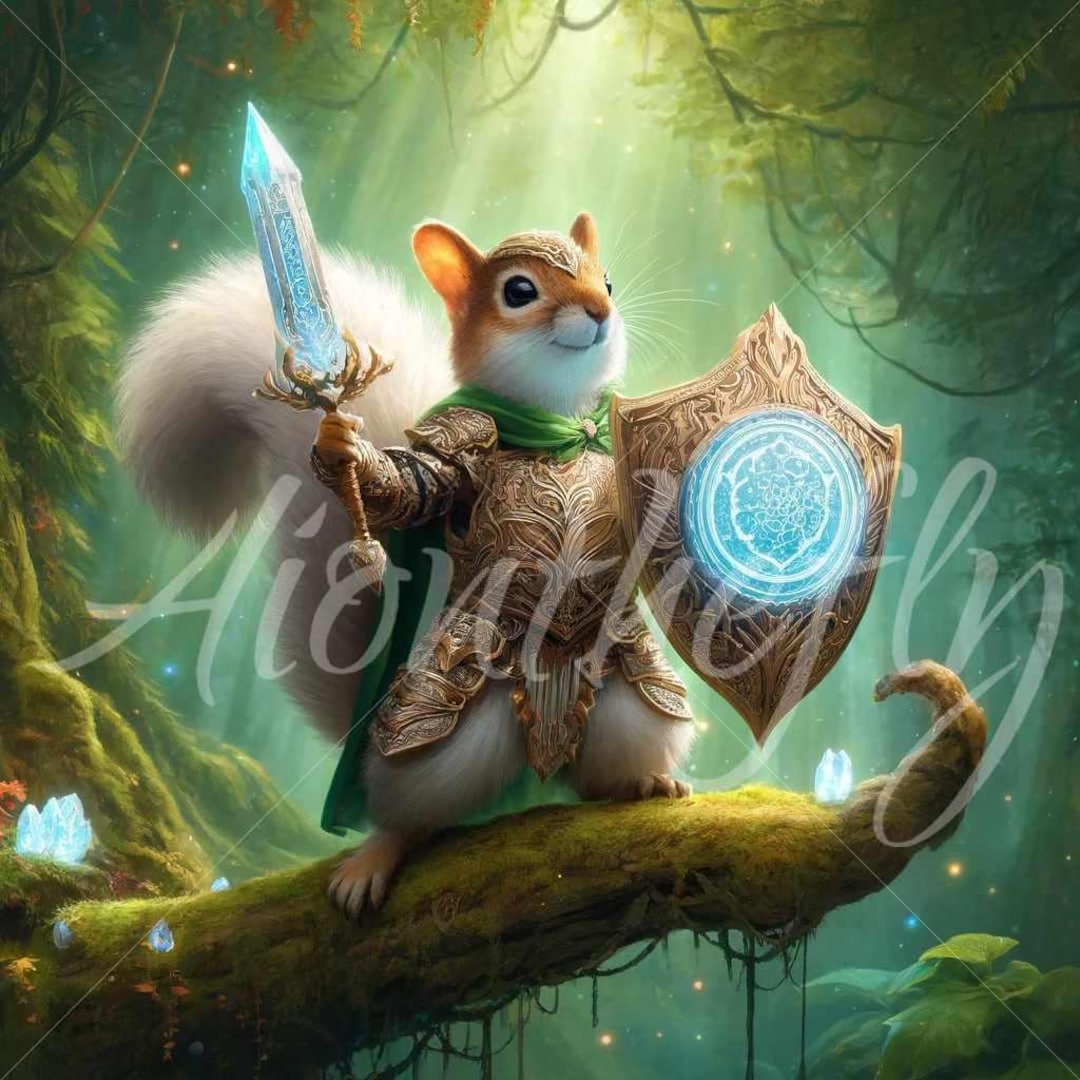 Fantasy Squirrel Warrior Art | Epic Woodland Knight With Magic Sword ...