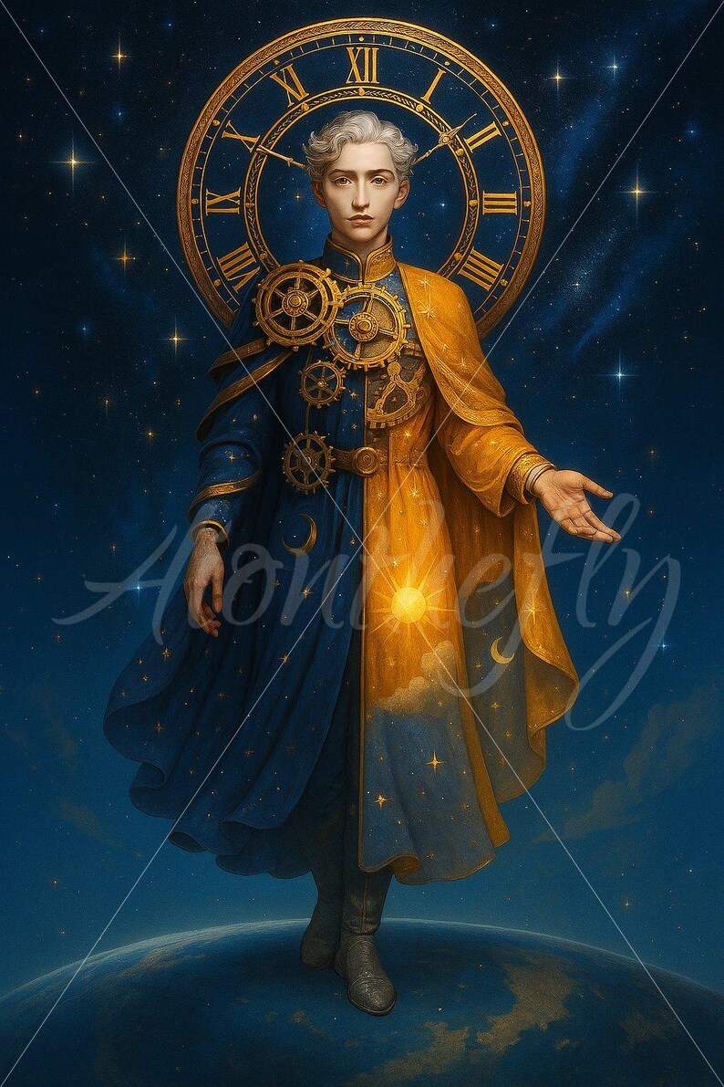 Chronara, Divine Keeper of Time Art Print | Fantasy Day and Night ...