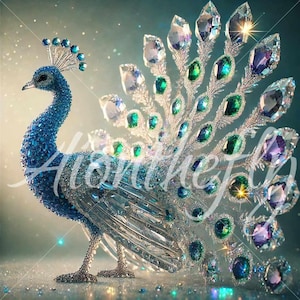 Elegant Crystal Peacock Art | Luxury Jeweled Bird Print | Sparkling ...