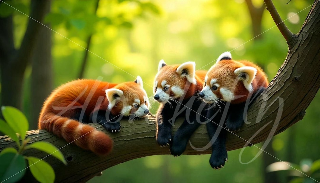 Red Panda Trio Wall Art | Cute Forest Animal Print | Baby Red Pandas on ...