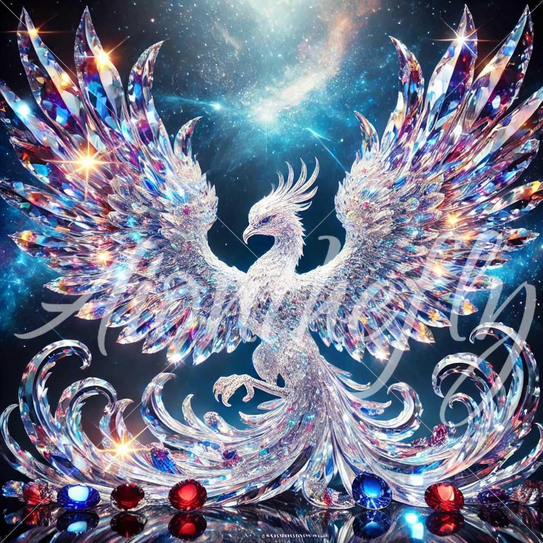 Crystal Phoenix Statue | Majestic Gemstone Bird Print | Luxury Fantasy ...
