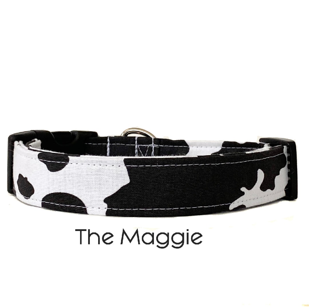 The Maggie / Black and White Cow Print Dog Collar / Gift for Dog Lovers ...