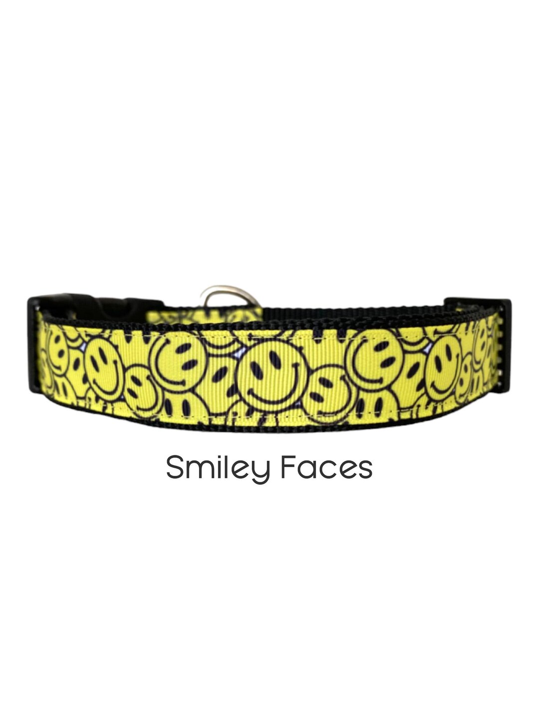 Smiley Face Dog Collar / Yellow and Black Summer Dog Collar / Gift for ...
