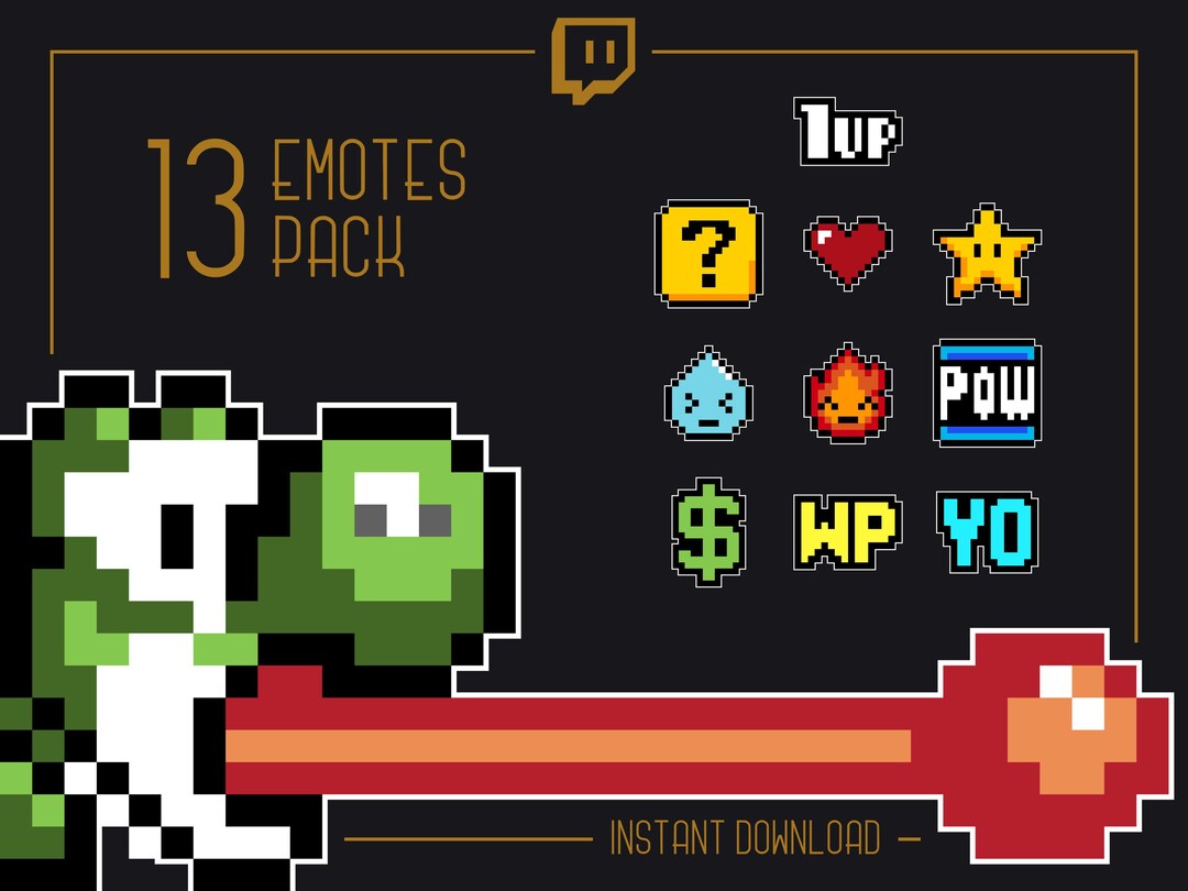 Pack 13 Pixel Emotes | Yoshi, Hi, Wp, Heart, Mario Universe | Twitch ...