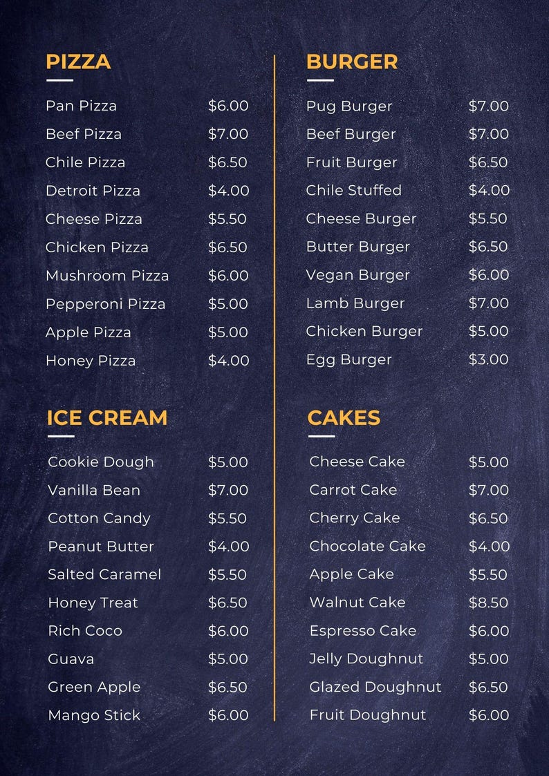Fancy Menu Template - Etsy