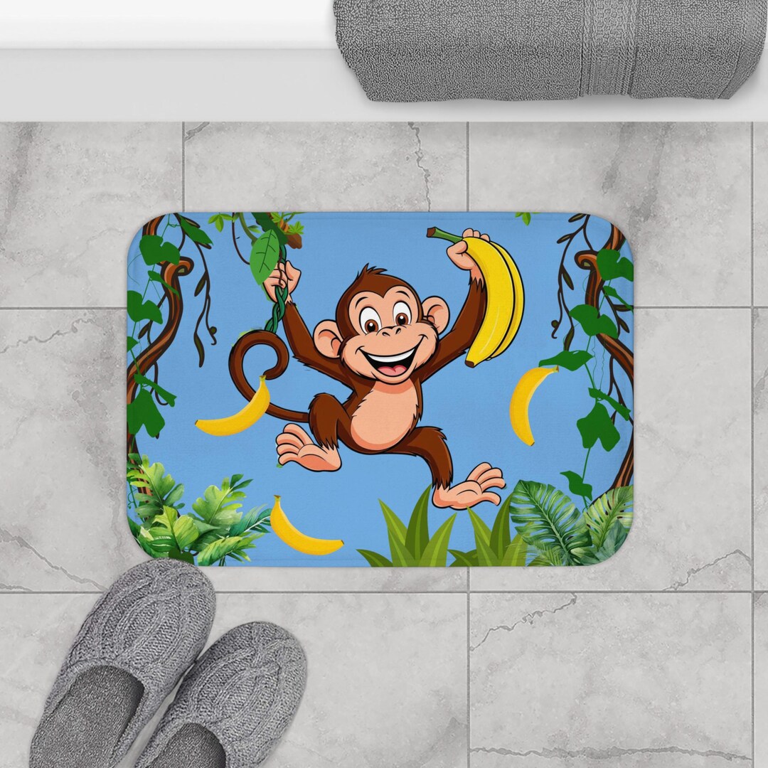 Kids Jungle Bathroom Bath Mat | Cute Monkey Bathroom Rug for Kids | Non ...