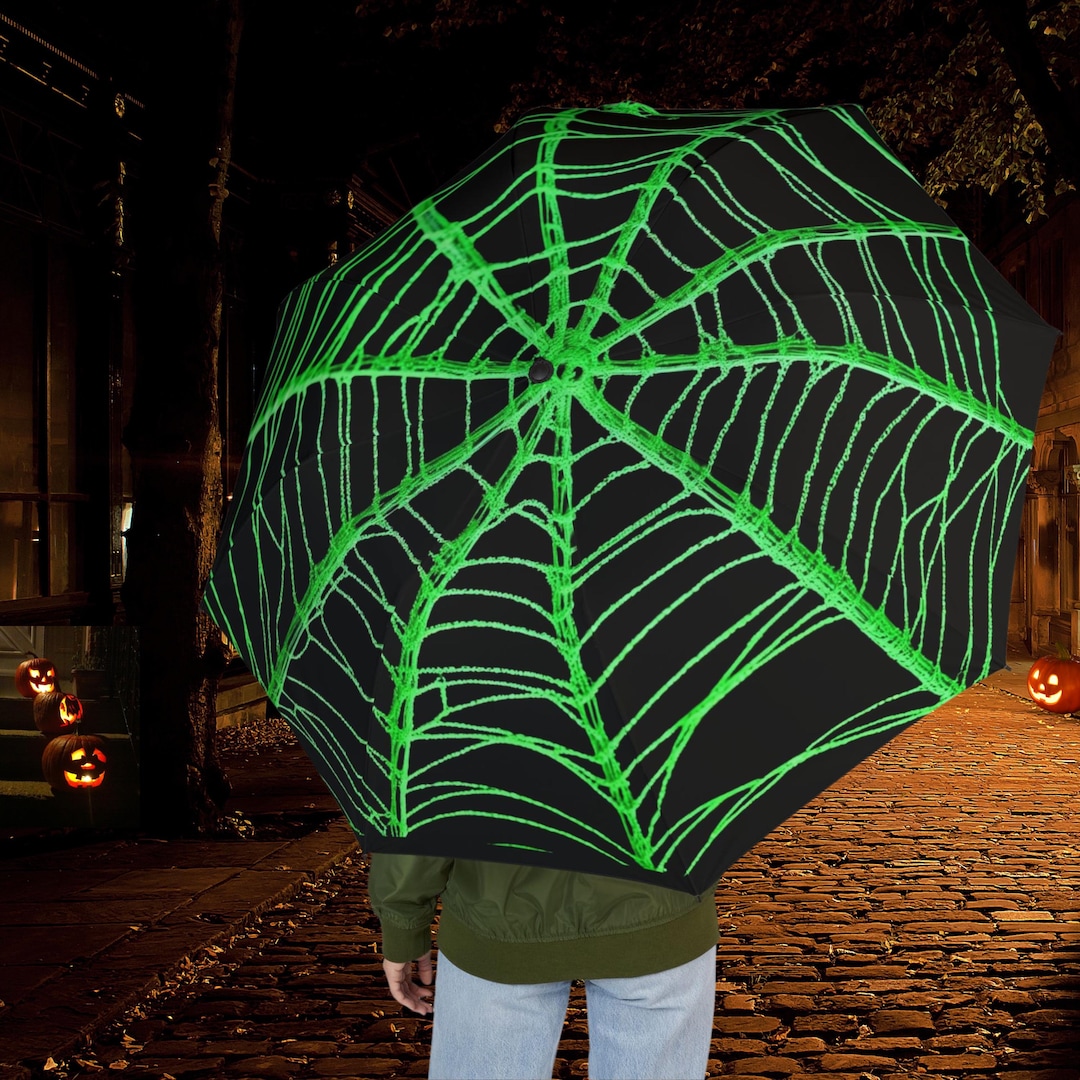 Green Spider Web Umbrella: Halloween Costume Accessory, Foldable Rain ...