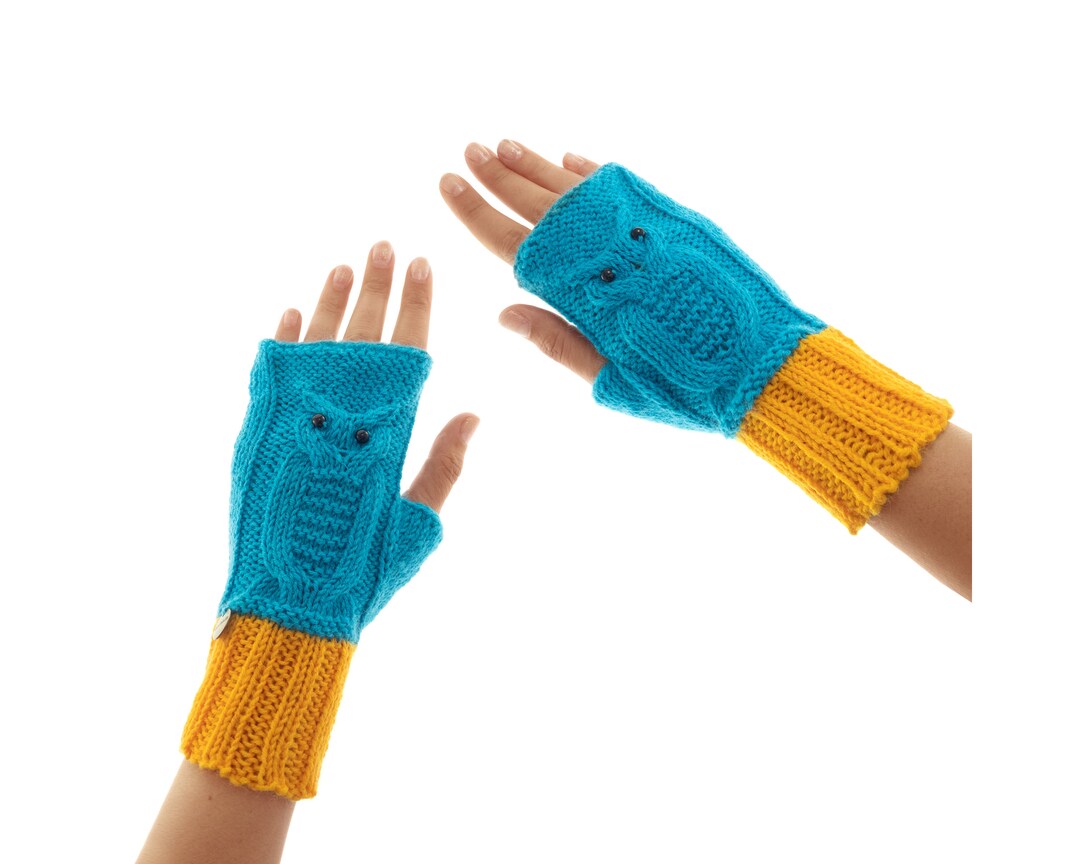 Owl Gloves, Ladies Wool Mittens Fingerless, Youth and Large Size ...