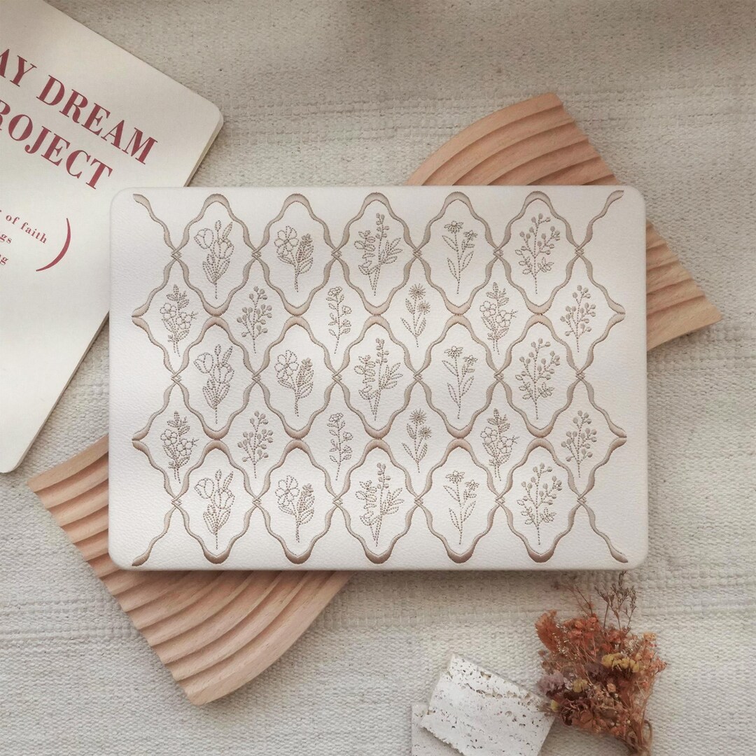 Flora Light Brown Lychee Suede Embroidery Case Cover for MacBook Air 13 ...