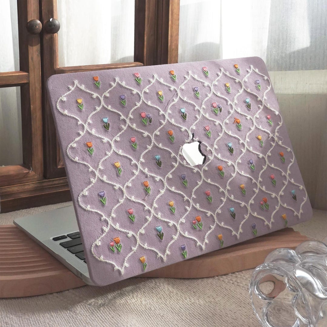 Embroidered Floral for MacBook Case, Purple Laptop Cover MacBook Neo 13 ...