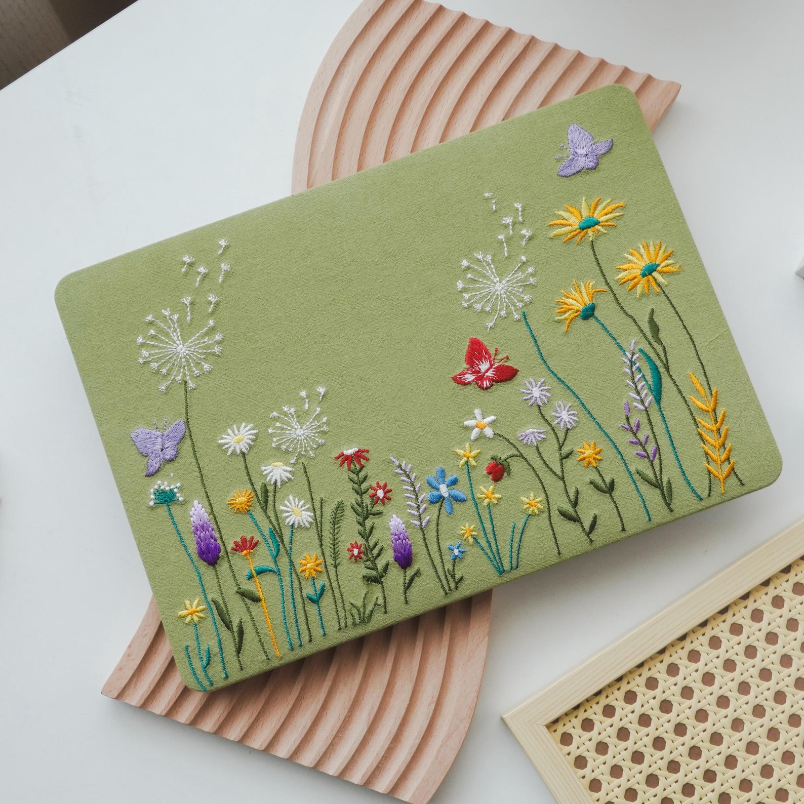 Embroidered Spring Floral for MacBook Case, Green Laptop Cover MacBook ...